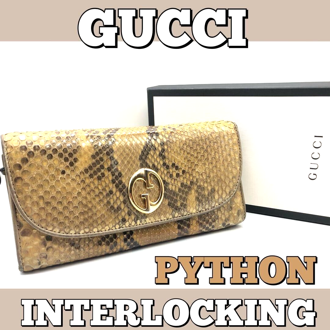 GUCCI long wallet GG Marmont python leather interlocking brown (rare item) | eBay