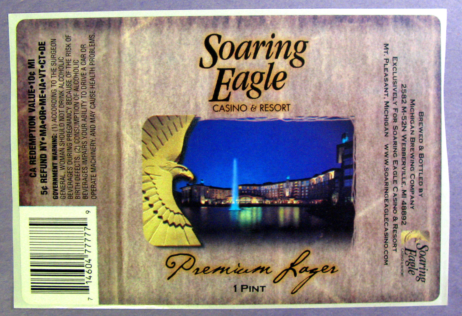 Soaring Eagle Casino by Michigan Brewing PREMIUM LAGER beer label MI ...