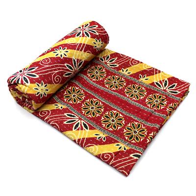 Vintage Kantha Quilt Indian Handmade Cotton Counterpane Bedding Throw ...