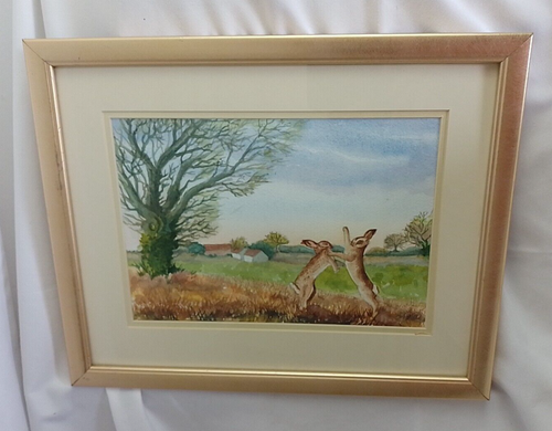 Country Hare Watercolour Painting Original Framed Picture Countryside ...