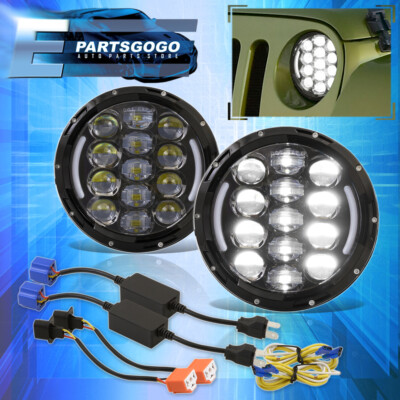 Universal Pair 7" Conversion Cree LED DRL Projector Headlights Lamps ...