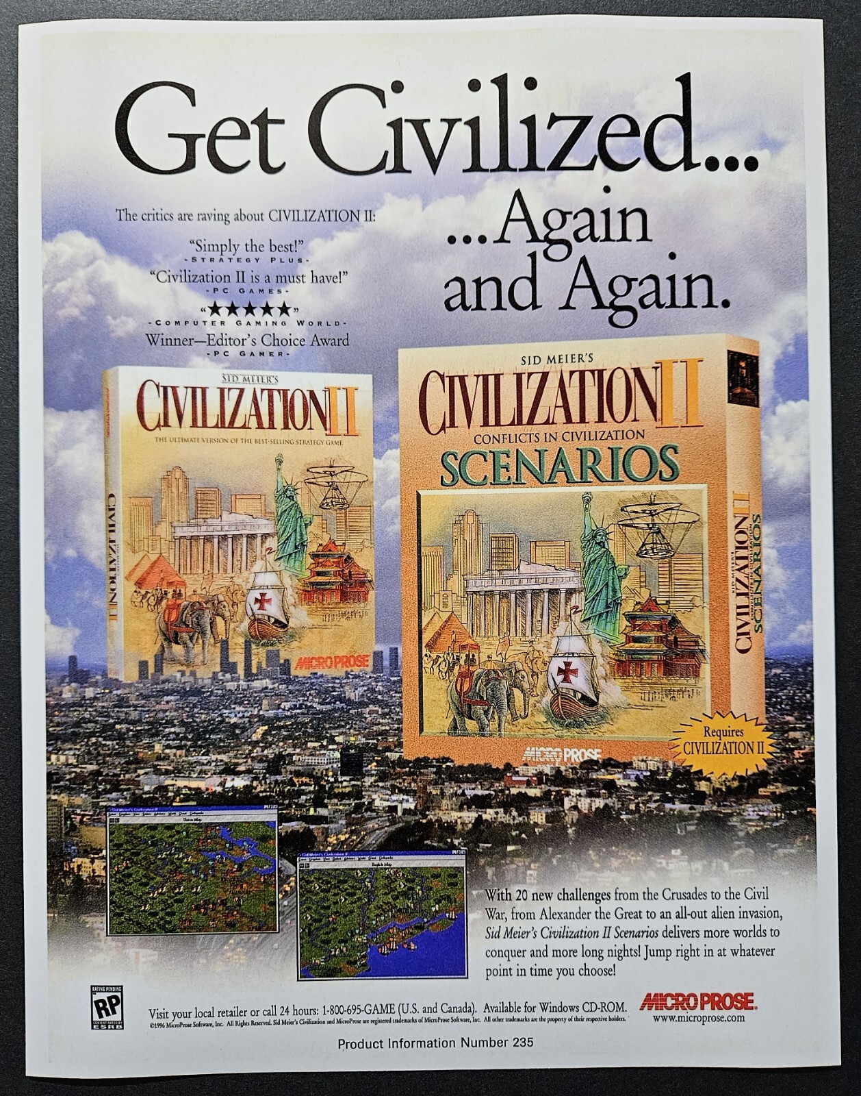 Sid Meier's Civilization II 2 Conflicts Scenarios PC Game Ad Art Print ...