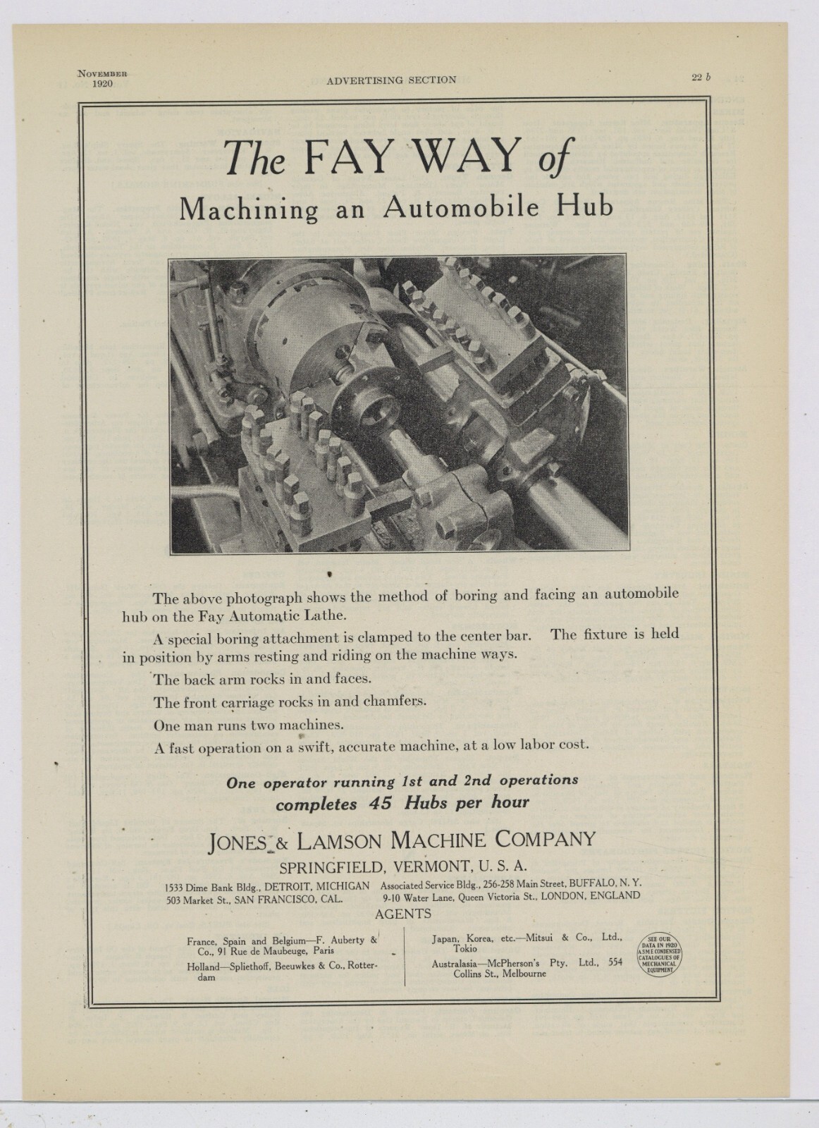 1920 Jones & Lamson Machine Co. Ad: Fay Automatic Lathe - Springfield ...