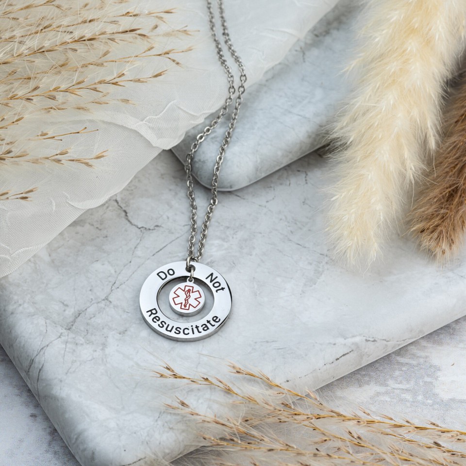 DNR Do Not Resuscitate Necklace Unisex Stainless Steel Medical Alert ...