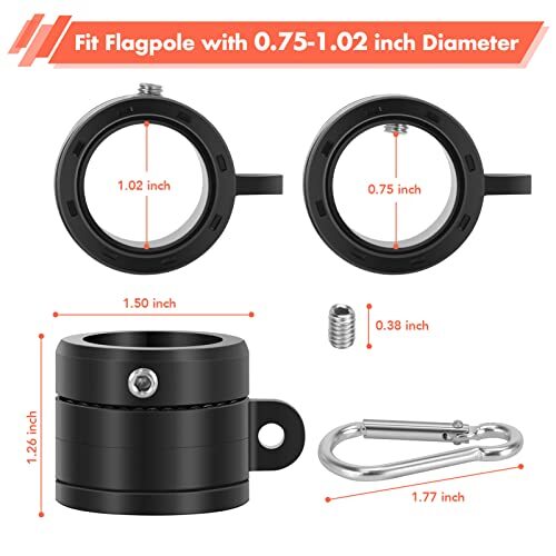 2 Pack Flag Pole Rings,360° Rotating Anti Wrap Flag Mounting Ring ...
