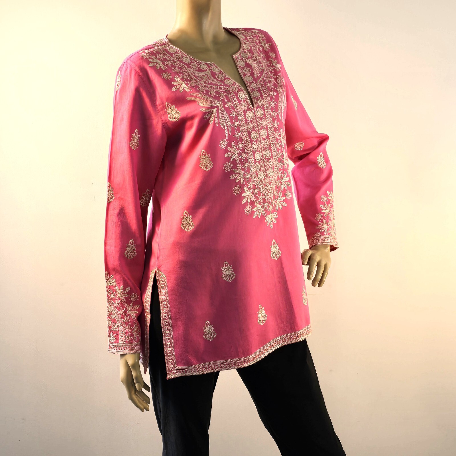 Sigrid Olsen Signature Embroidered Pink Tunic Top Womens Sz Small | eBay