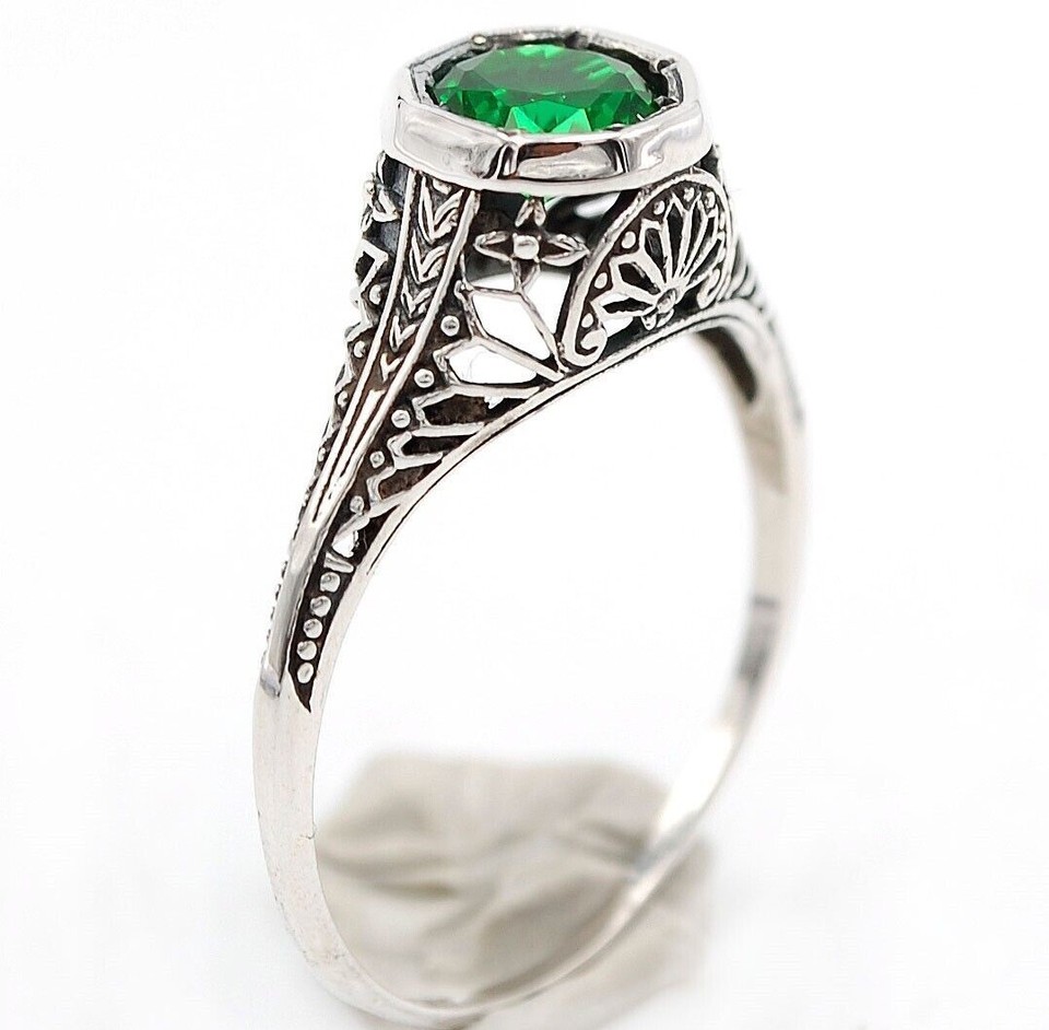 1CT Treated Emerald 925 Sterling Silver Edwardian Ring Sz 9 FZ-2 | eBay