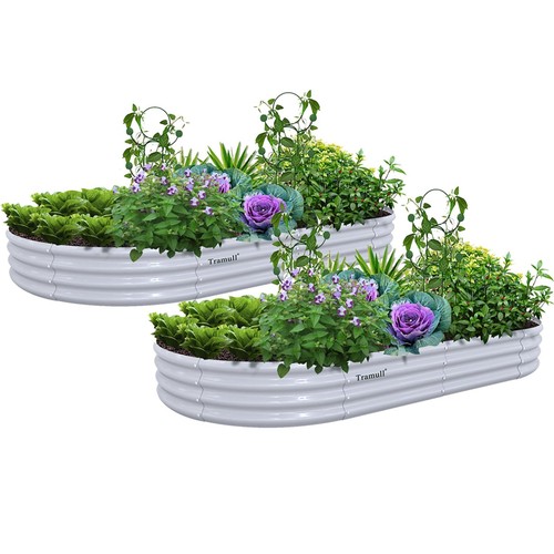 2 Pack 8x4x1FT Galvanized Raised Garden Bed Kit Oval Metal Ground ...