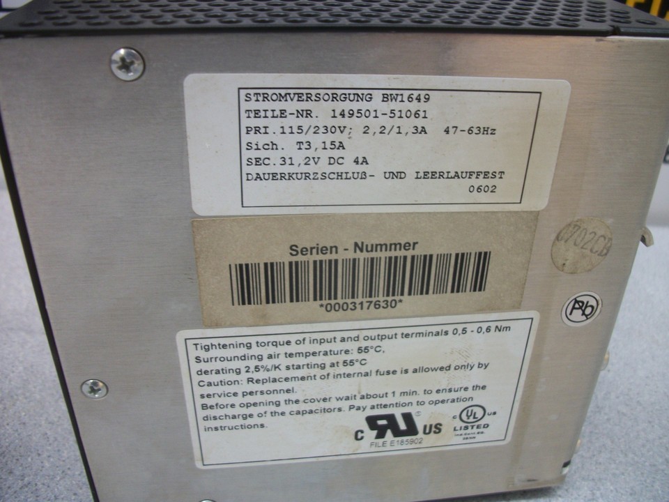 BIHL+WILDEMANN DIN-RAIL POWER SUPPLY BW1649 30.5VDC 4AMP | eBay