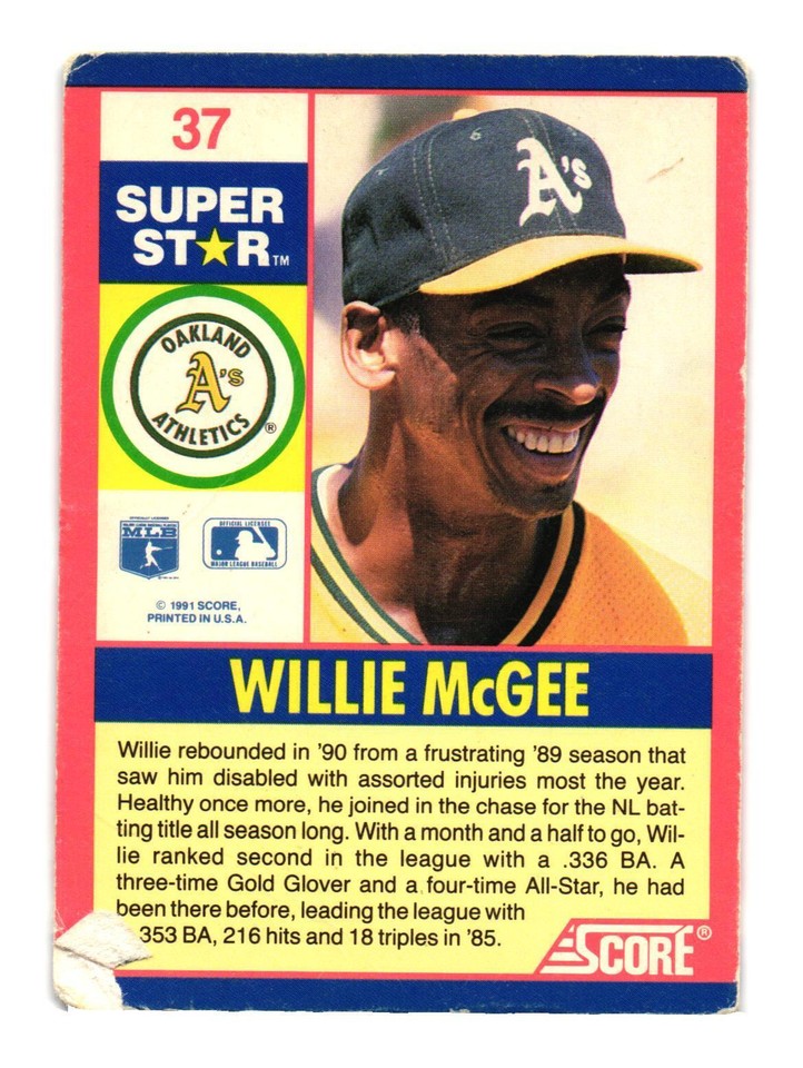 1991 Score 100 Superstars #37 Willie McGee Oakland Athletics | eBay
