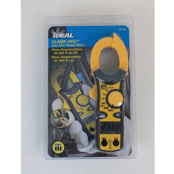 Ideal 61-744 Clamp Meter, Lcd, 600 A, 1.5 In (38 Mm) Jaw Capacity, Cat ...