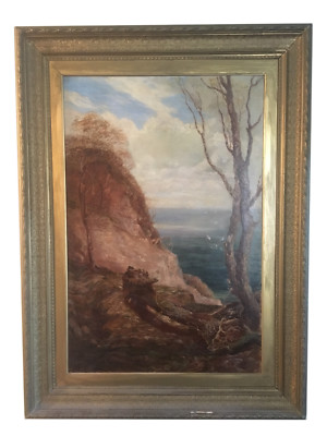 Original 1879 Seascape by Peter Moffat Lindner Antique Frame Fleur-de ...