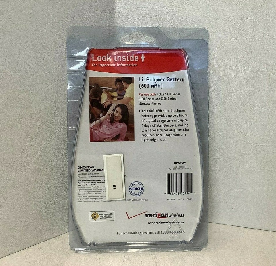 Verizon Wireless Nokia Cell Phone Li Polymer Battery 5100 6100 7100 ...