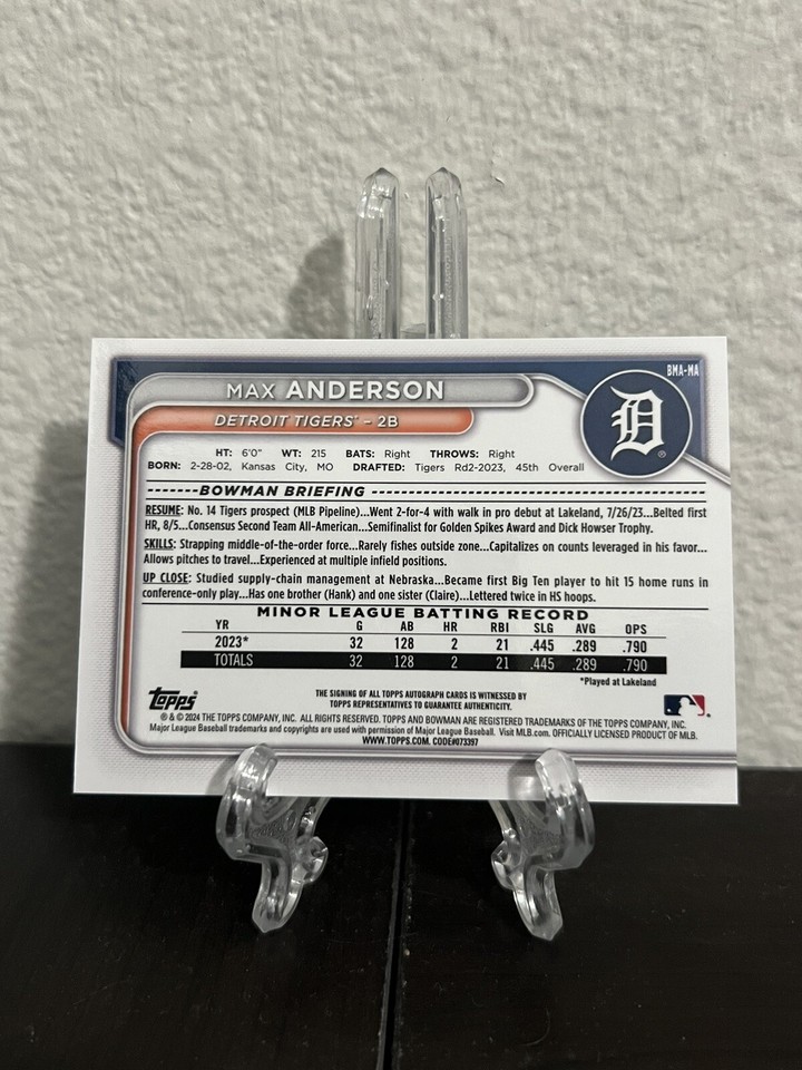 2024 Bowman Chrome Mojo Refractor #BMA-MA Max Anderson Auto Blue Auto ...