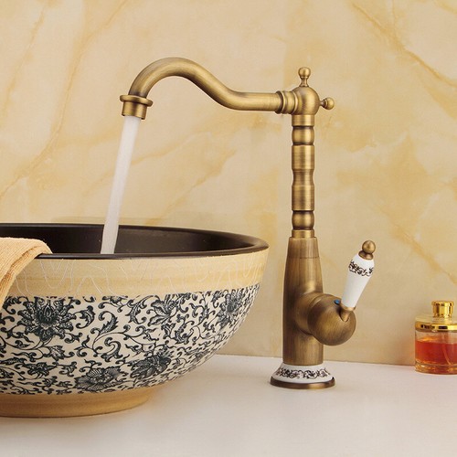 Antique Brass Bathroom Basin Vessel Sink Mixer Faucet Single Hole Deck ...