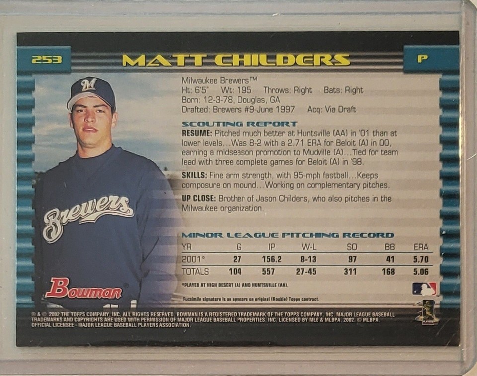 2002 Bowman Gold #253 Matt Childers Milwaukee Brewers Baseball Card | eBay