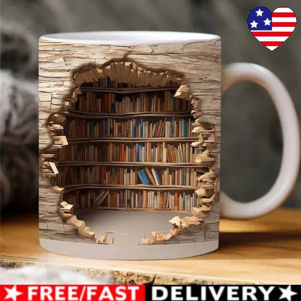 2024 3D Bookshelf Mug-Library Book Shelf Mugs Book Lover Ceramic Mug ...