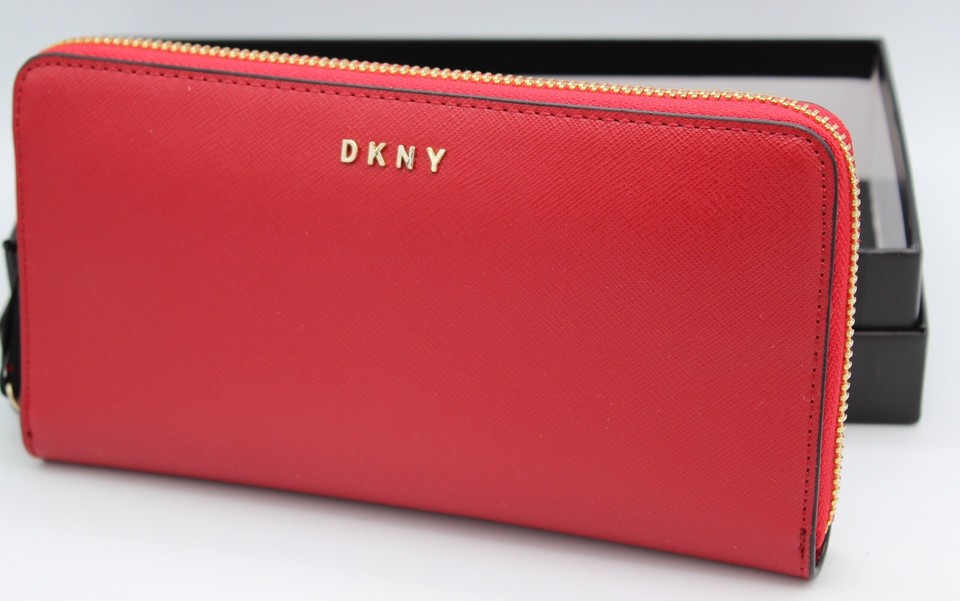 NEW AUTHENTIC DKNY GRACE LARGE ZIP AROUND RED SAFFIANO LEATHER WOMEN'S ...