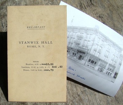 Stanwix Hall Hotel, Rome NY ~Undated Vintage~ Breakfast Menu Kraut ...