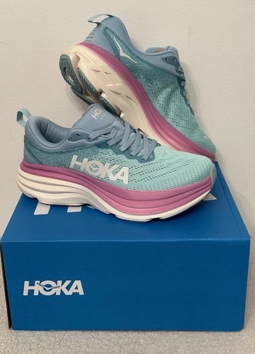Size 7.5B - Women’s Hoka One One Bondi 8 Light Blue/Pink | eBay