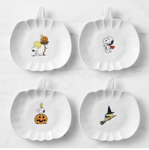 Williams Sonoma Peanuts Halloween Set 4 Pumpkin Plates | eBay