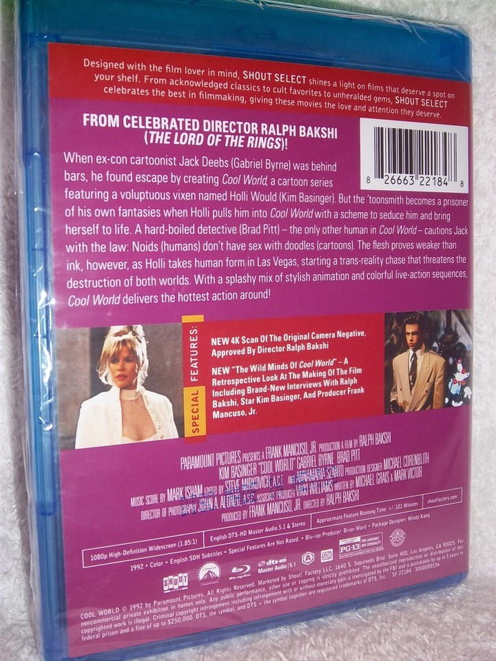Cool World (Blu-ray, 2022) NEW Kim Basinger Gabriel Byrne Brad Pitt ...