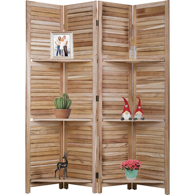 4 Panel Room Divider Folding Privacy Wooden Screen With Three Clever ...