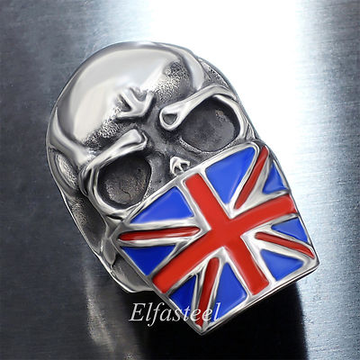 UK British Flag Mask Gothic Skull 316L Stainless Steel Men's Ring Size ...