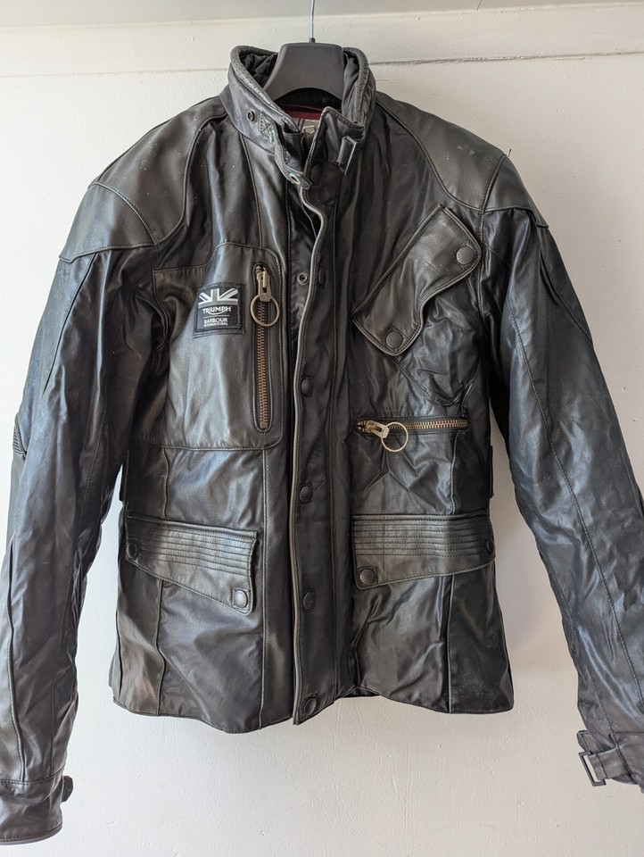 BARBOUR X TRIUMPH LEATHER MOTORCYCLE JACKET - M - RETAILS FOR £495 ...