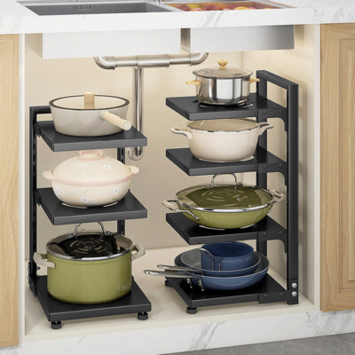 Multi Tier Saucepan Pot Organiser Rack Stand Adjustable Cookware ...