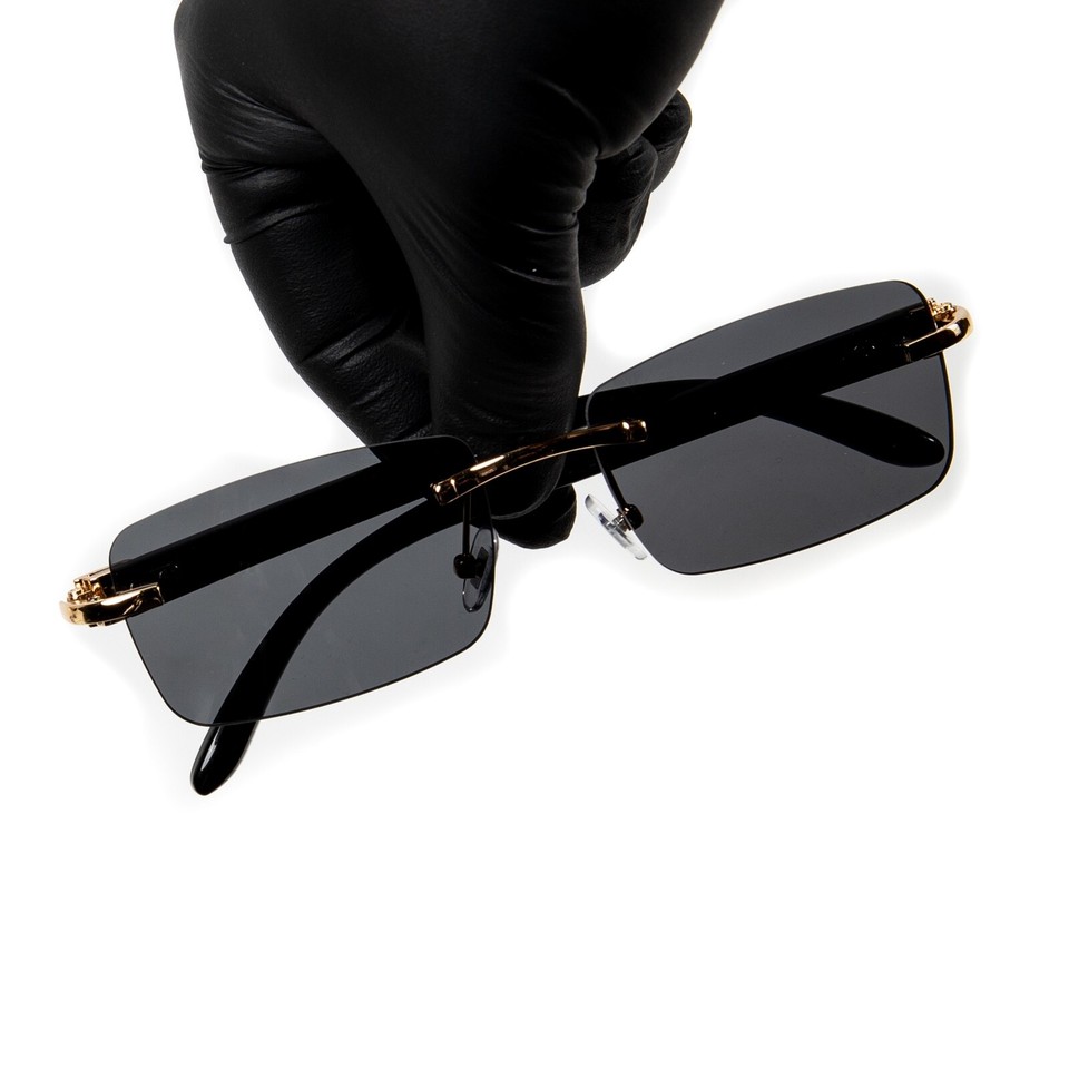 Black Tint Mens Rectangle Luxury Hip Hop Buffs Gold Frame Rimless ...