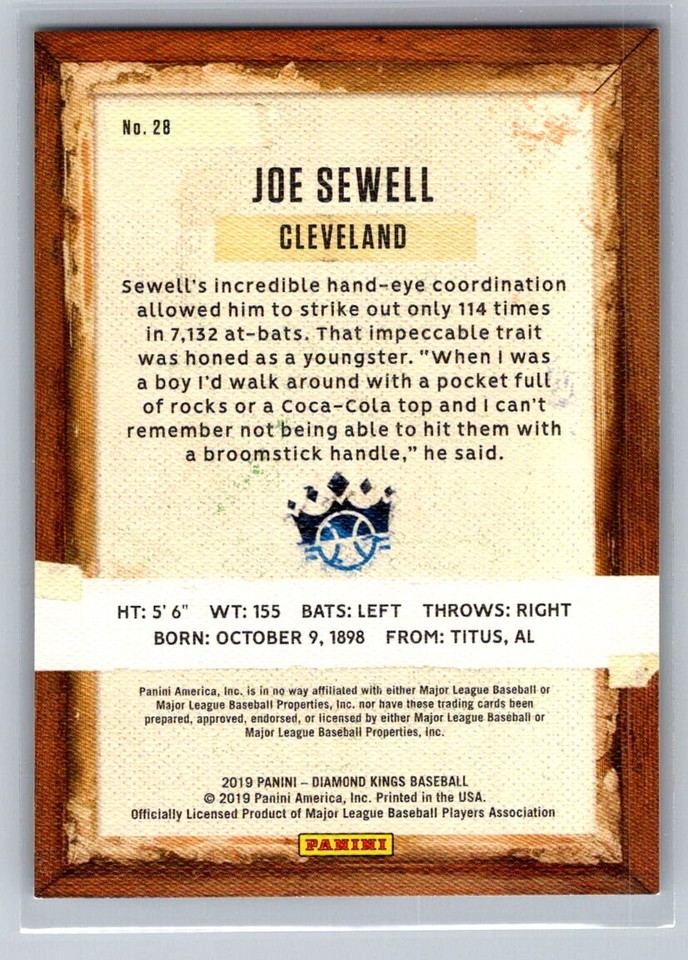 2019 Panini Diamond Kings #28 Joe Sewell | eBay