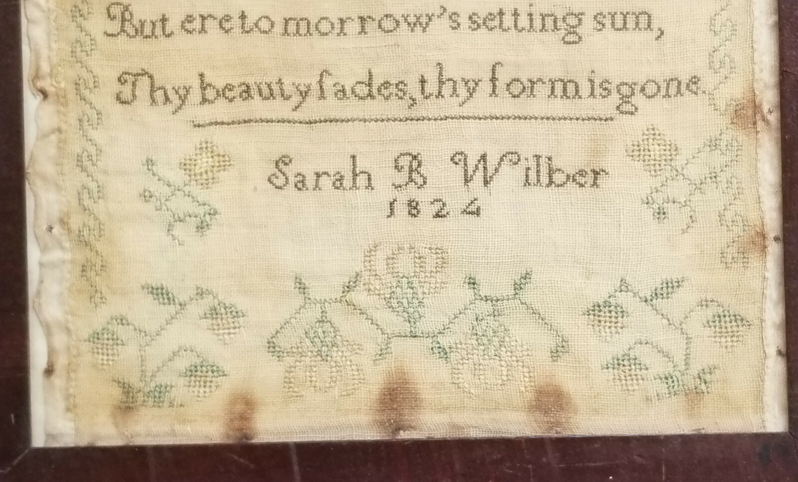 ANTIQUE SCHOOL TEACHER 1824 SARAH WILBER EMBROIDERY NEEDLEWORK SAMPLER ...