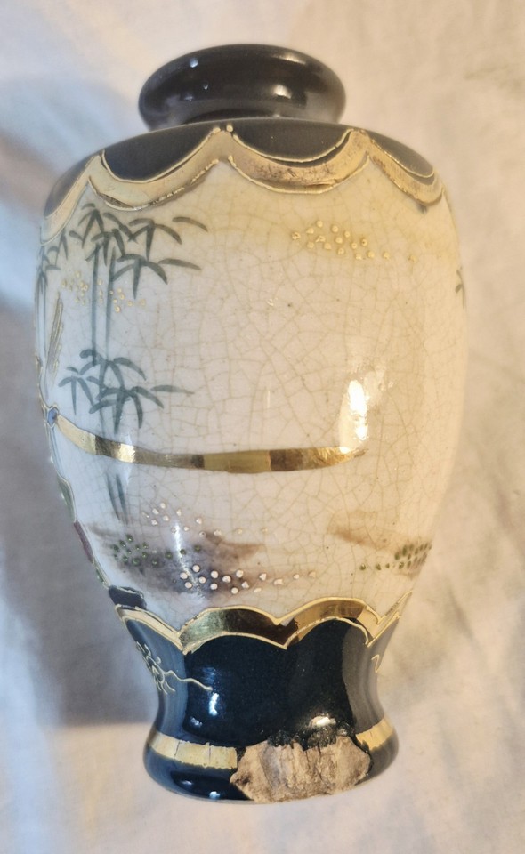 Antique Japanese Satsuma Porcelain Vase Samurai Warrior & Bamboo Motif ...