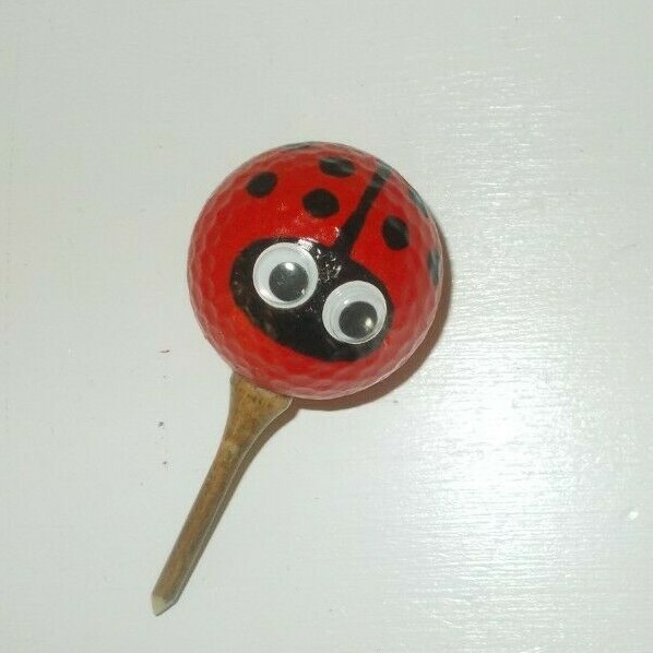 LADYBUG Golf Ball W/Tee Plant Pick Flower Pot Decor Hand Painted Inside ...
