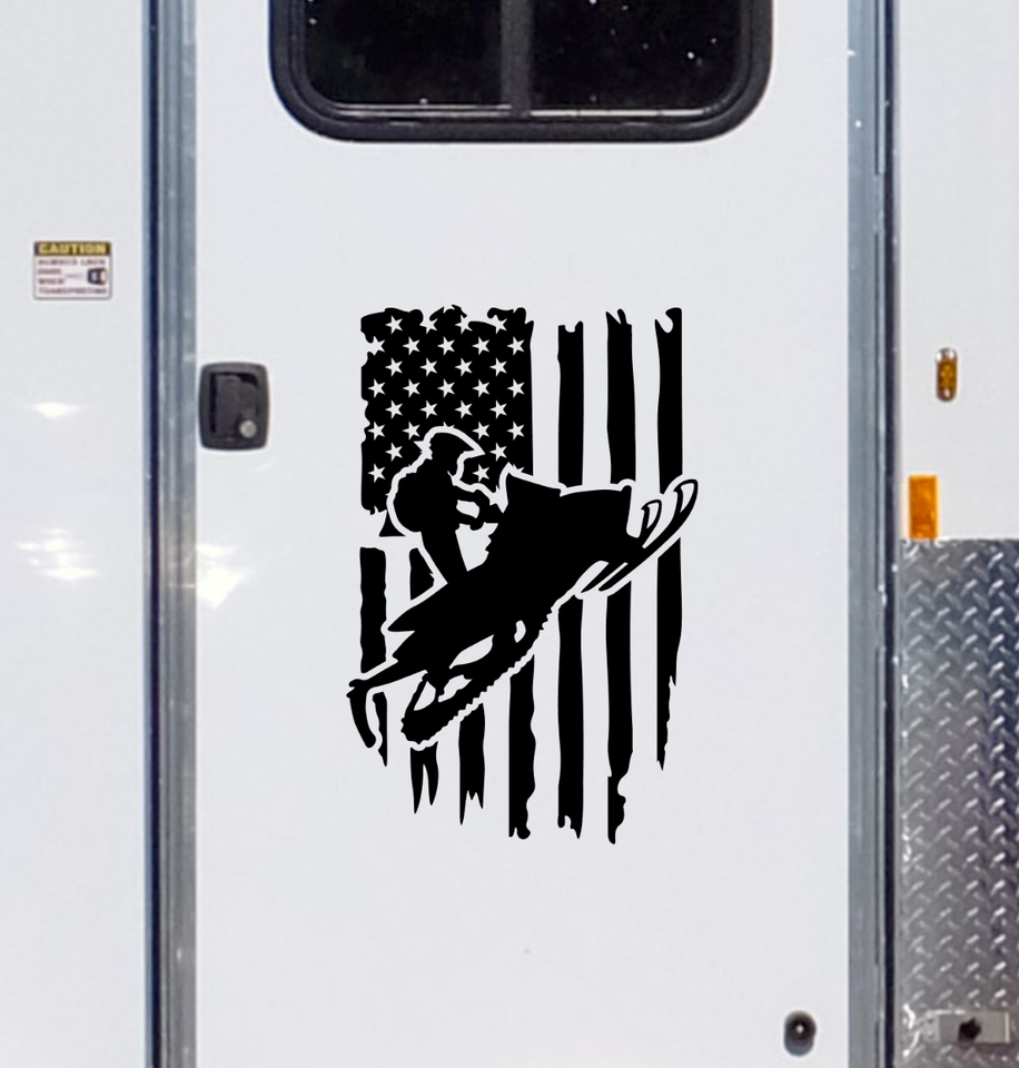 Jumping Snowmobile Flag Decal Stickers Truck Trailer Window Wall | eBay