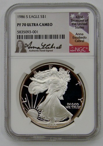1986 S - Proof Silver American Eagle - NGC PF 70 Ultra Cameo Signed by ...