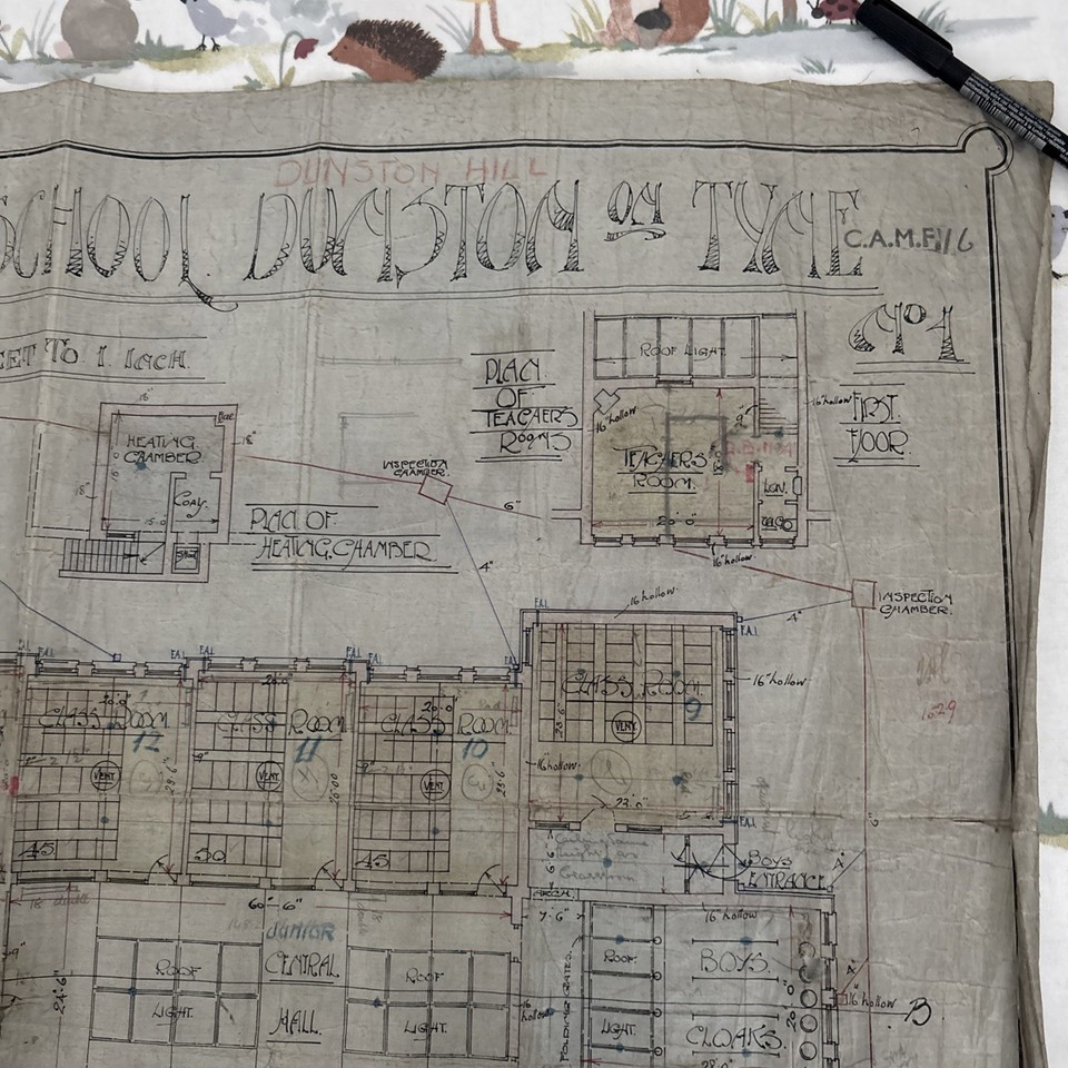 Original Dunston Upon Tyne School Gateshead Antique Architectural Plan ...