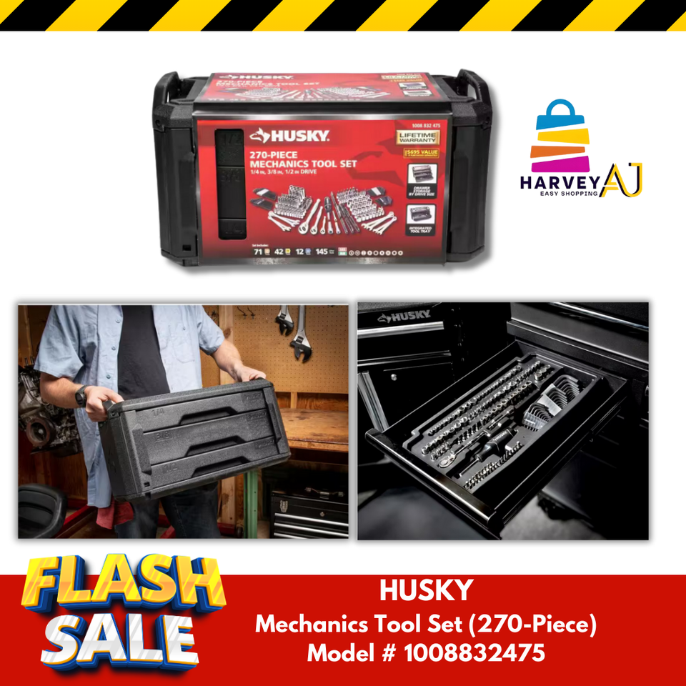 Husky Mechanics Tool Set 270 Piece Mechani'c Tools Set 3 Drawer Case ...