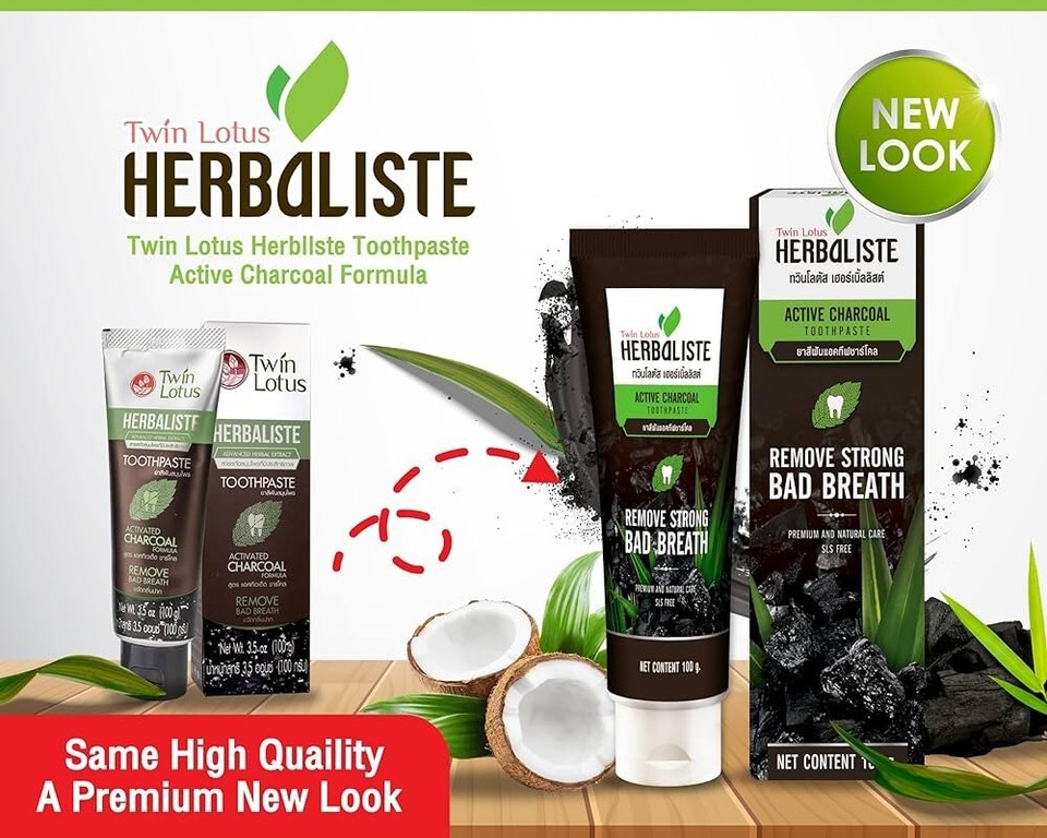 Twin Lotus Toothpaste Active Charcoal Herbaliste Triple Action Herbal ...