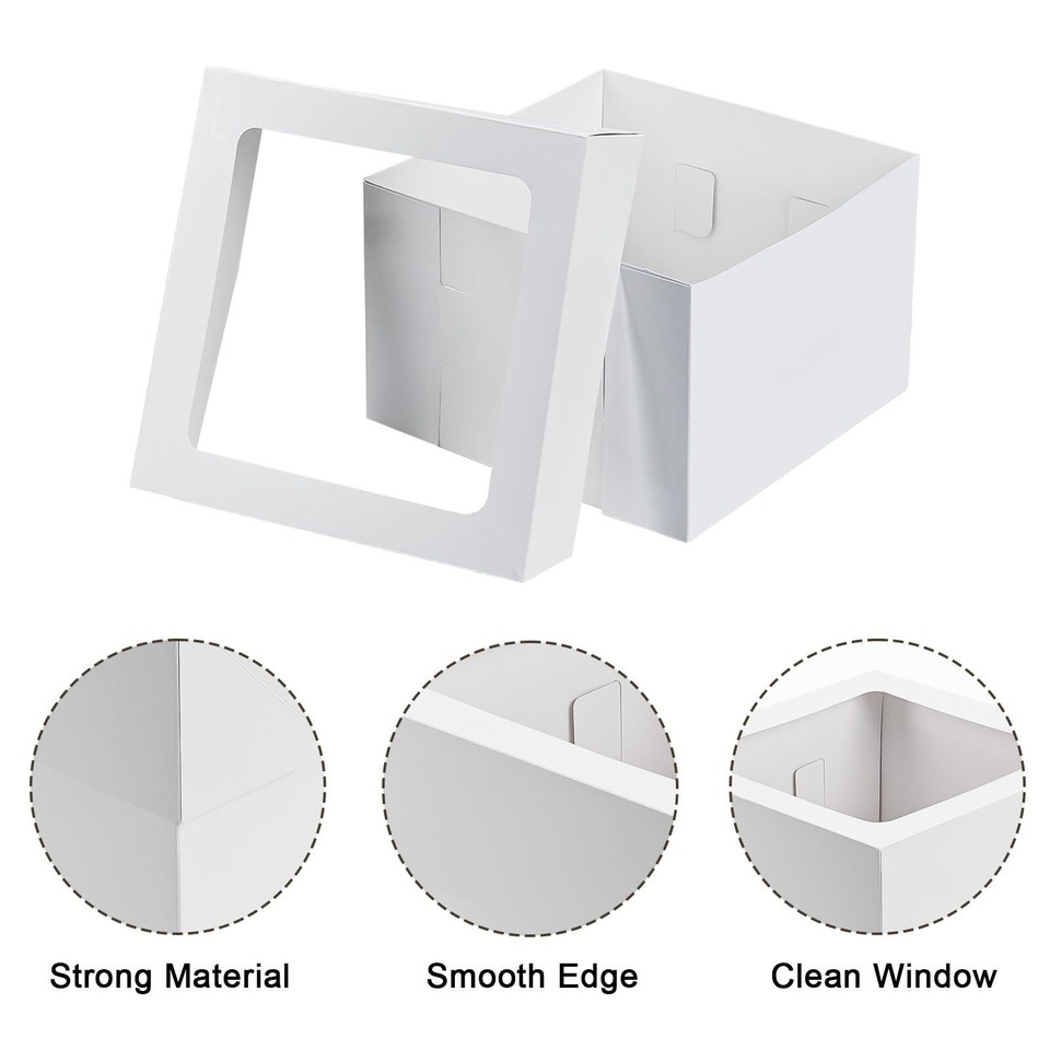 5pcs Cake Boxes 12x12x8 Inch White Bakery Box With Window Large Baking Boxes Squ | eBay