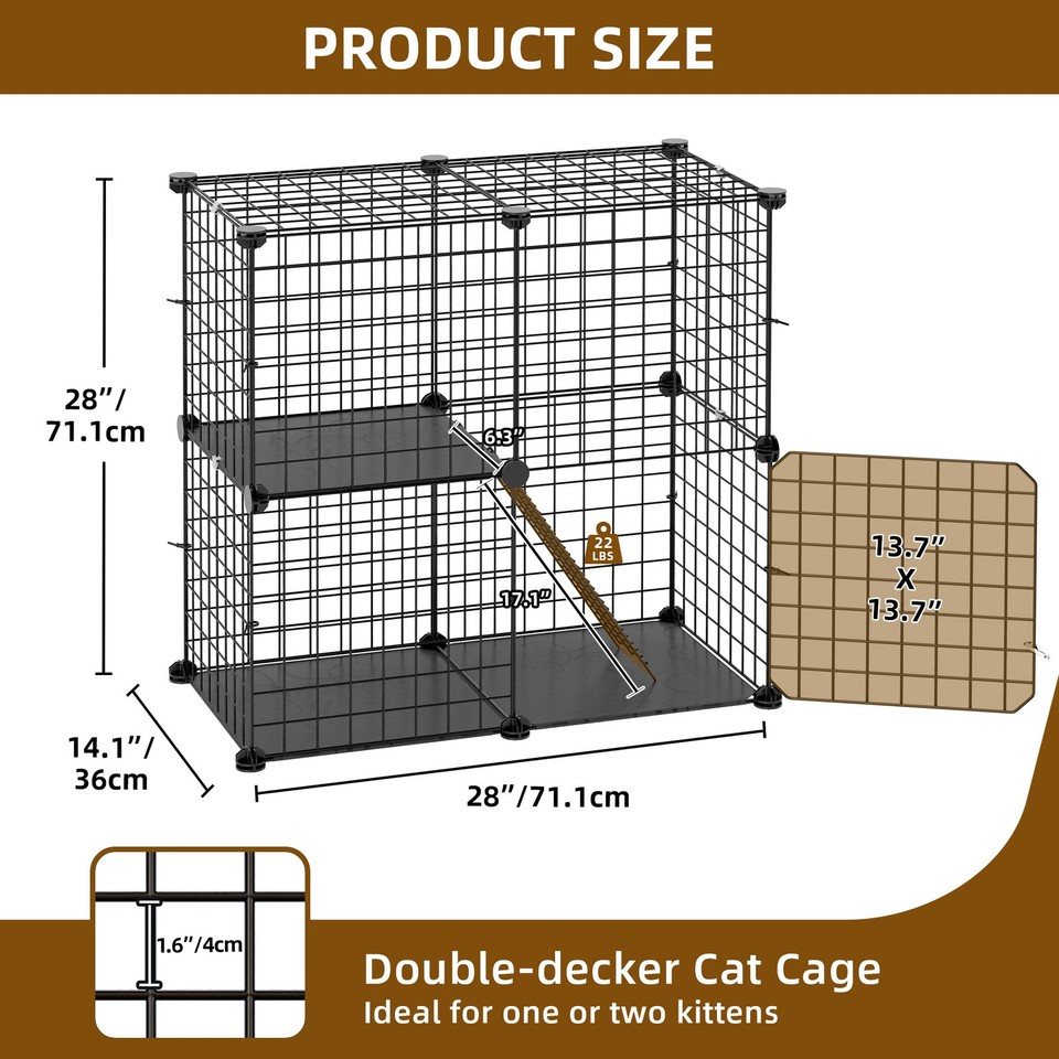 2 Tier Cat Cage Indoor Cat Enclosures Kitten Cage DIY Pet Playpen for 1 ...