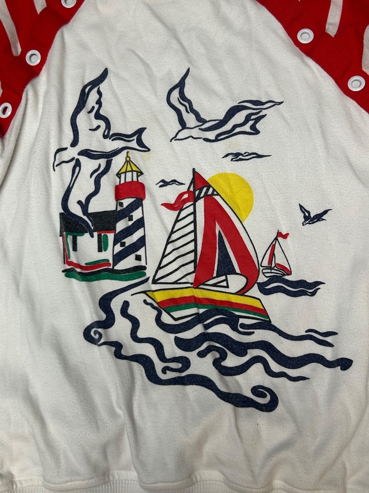 VTG 90s Womens Nautical BeachRed & White Striped Short Sleeve Top Size ...