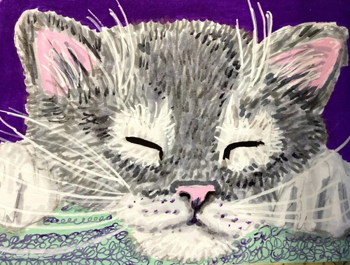 gray cat kitten markers original painting ACEO | eBay
