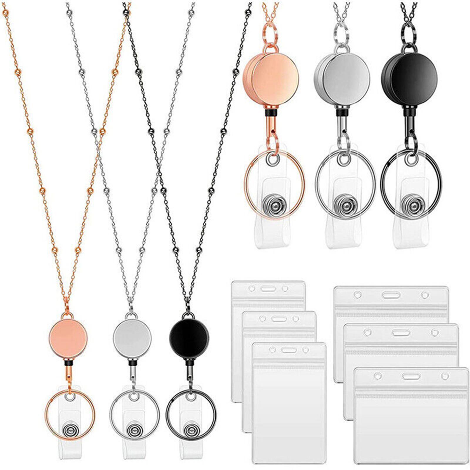 Retractable Badge Reel Clip ID Card Key Ring Carabiner Neck Strap ...