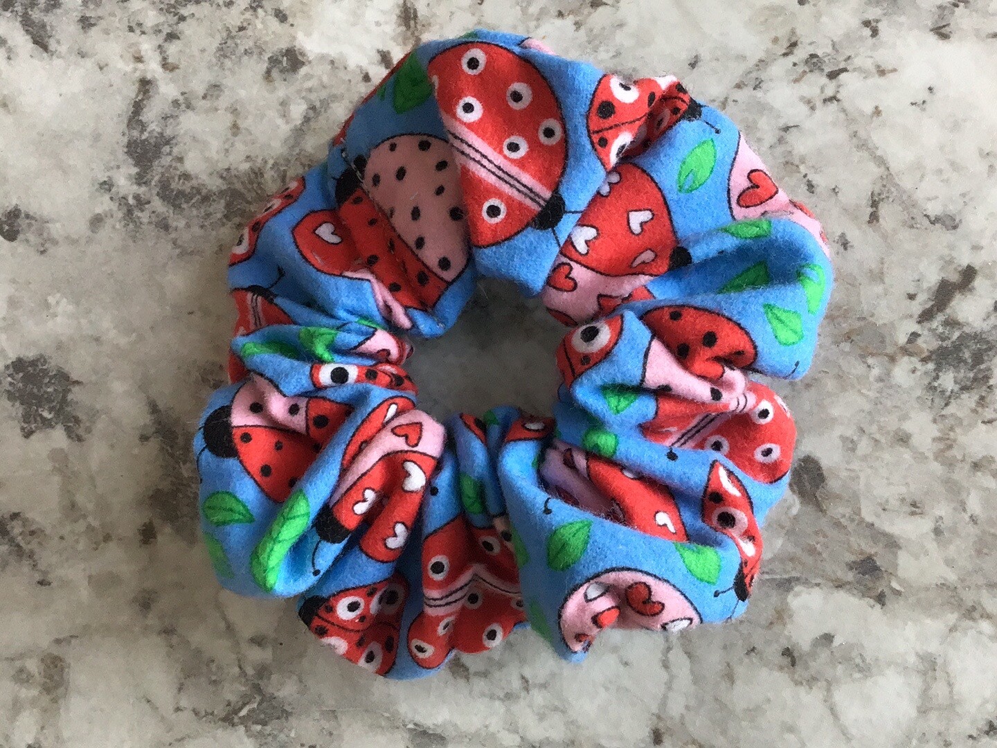 Ladybug blue red SCRUNCHIE Christmas HAIR ELASTIC ponytail messy bun ...