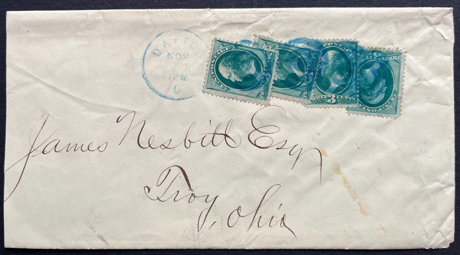 US 1880s Banknotes Cover Dayton Ohio Oct 11 to Troy Ohio Sc. 184 | eBay