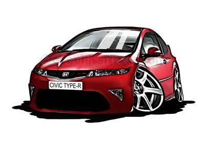 Honda Civic Type R FN2 Red Caricature Car Cartoon A4 Print | eBay