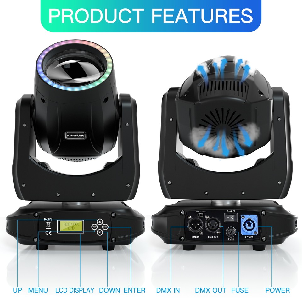 2X 200W Moving Head DJ Lights with Flight Case for Stage Lighting ...