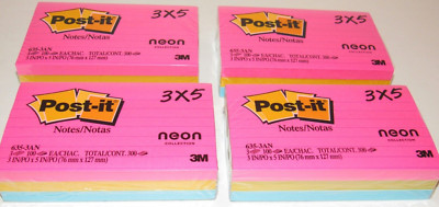 Post-It 3M Sticky Notes 100 Sheets 12 Pads 3x5" In Yellow Blue Pink ...